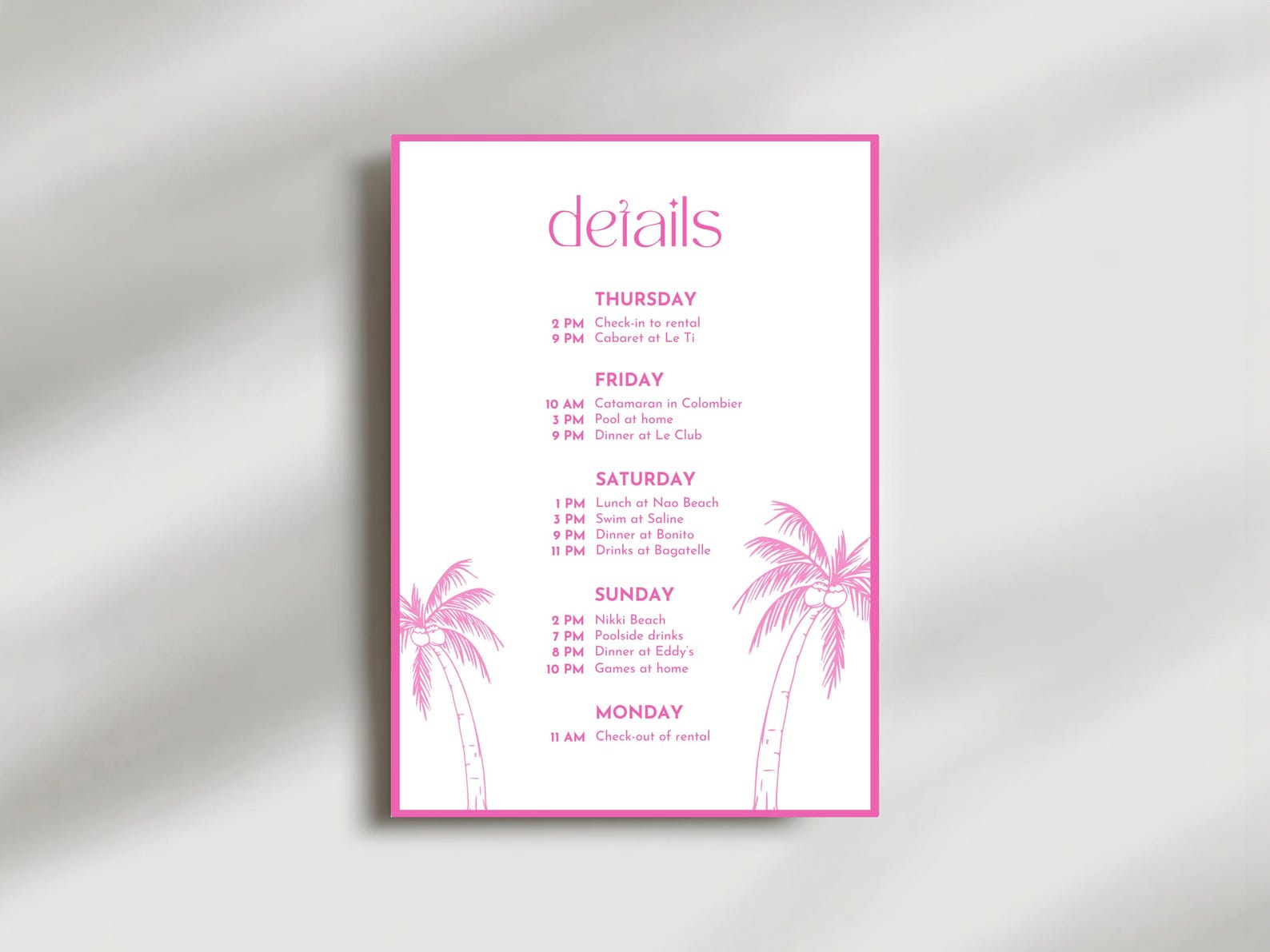 St. Barths Bachelorette Party Itinerary Template I Saint Barthélemy ...