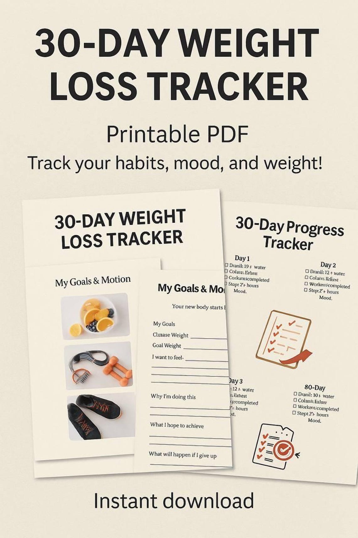 30-day Weight Loss Tracker | Printable Fitness Journal | Digital ...