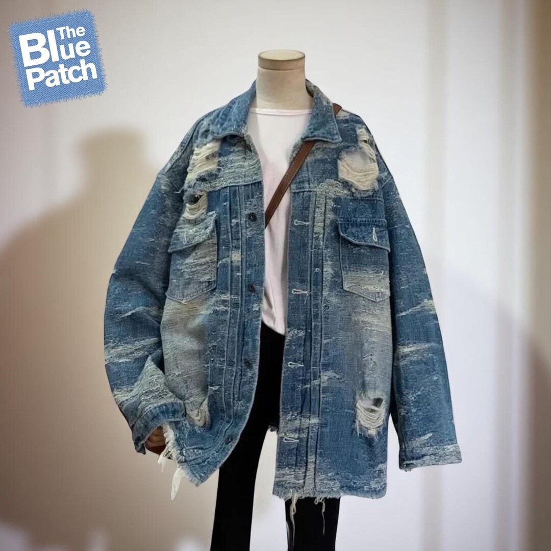 Frayed Vintage Denim Jacket – Harajuku Streetwear, Custom Jean Jacket ...