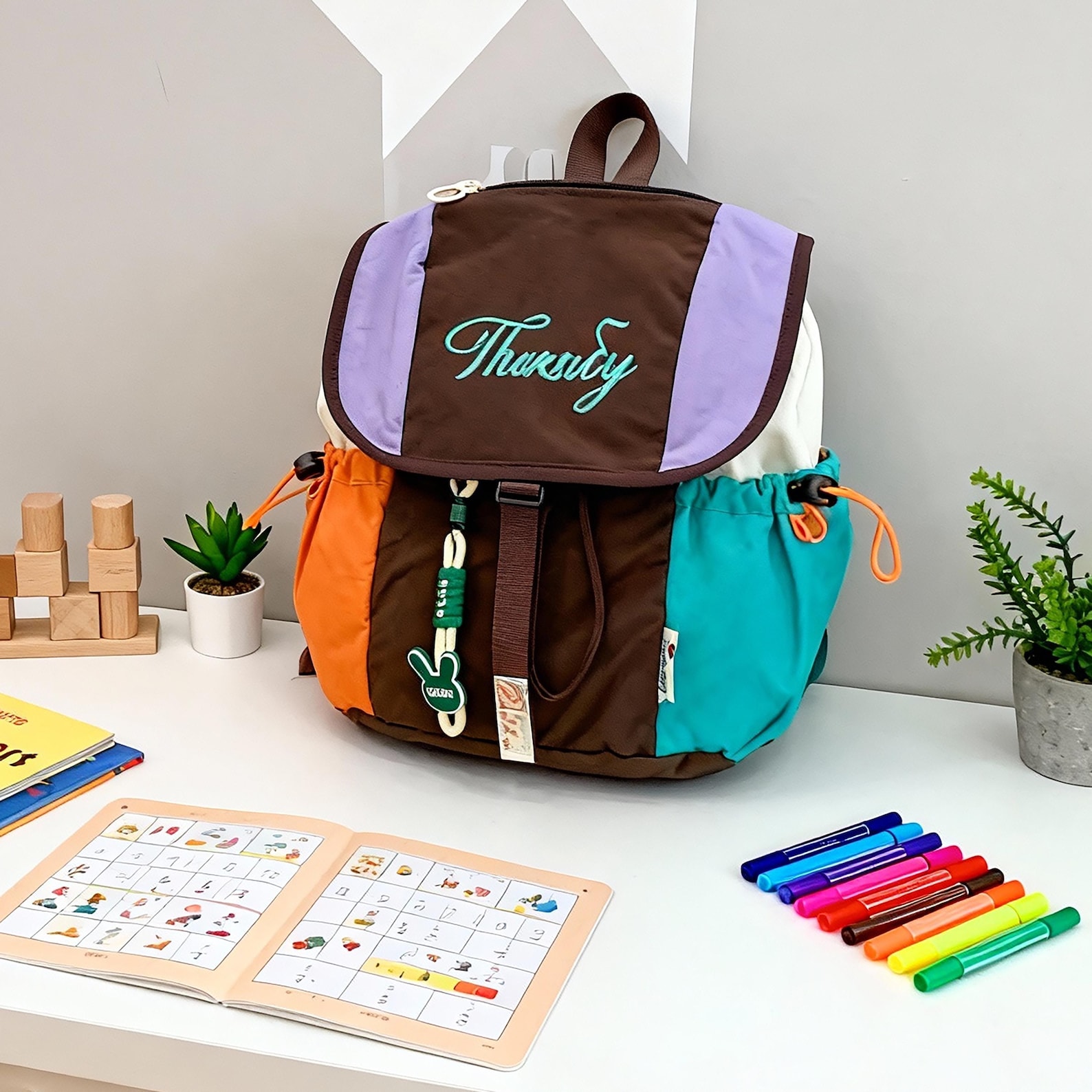 Personalized Kids Backpack, Color Block School Backpack, Durable ...