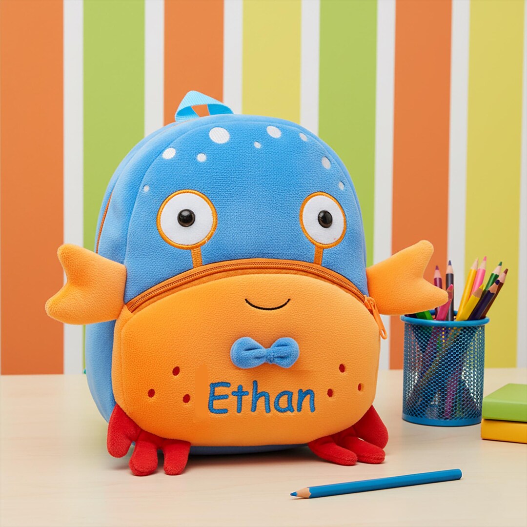 Personalized Toddler Backpack – Penguin & Crab Bag With Name Embroidery ...
