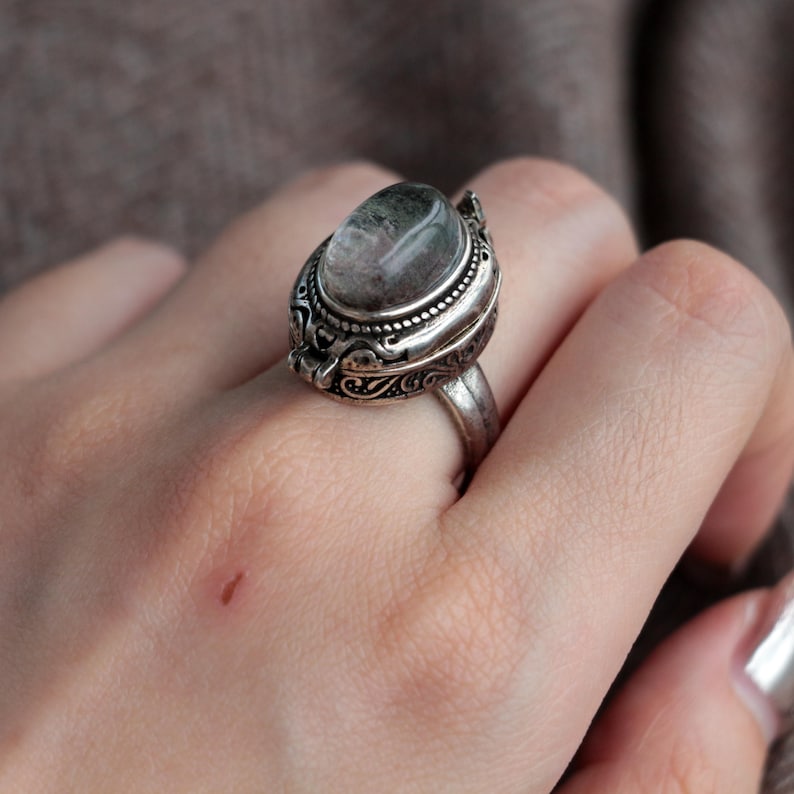 Adjustable Poison Ring Locket With Garden/phantom Quartz – Gothic ...