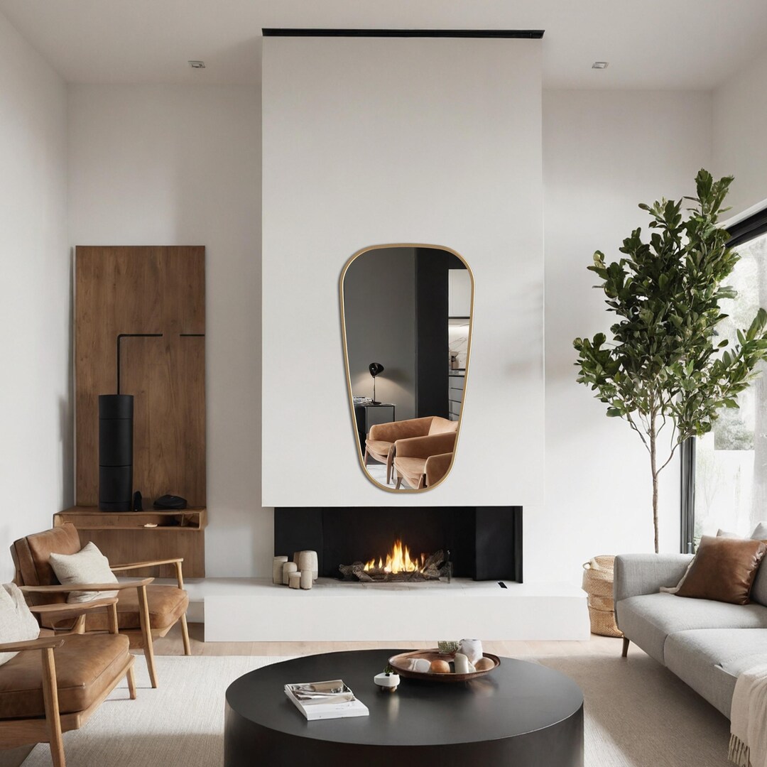 Organic Shape Wall Mirror – Modern Accent for Living Room or Fireplace ...