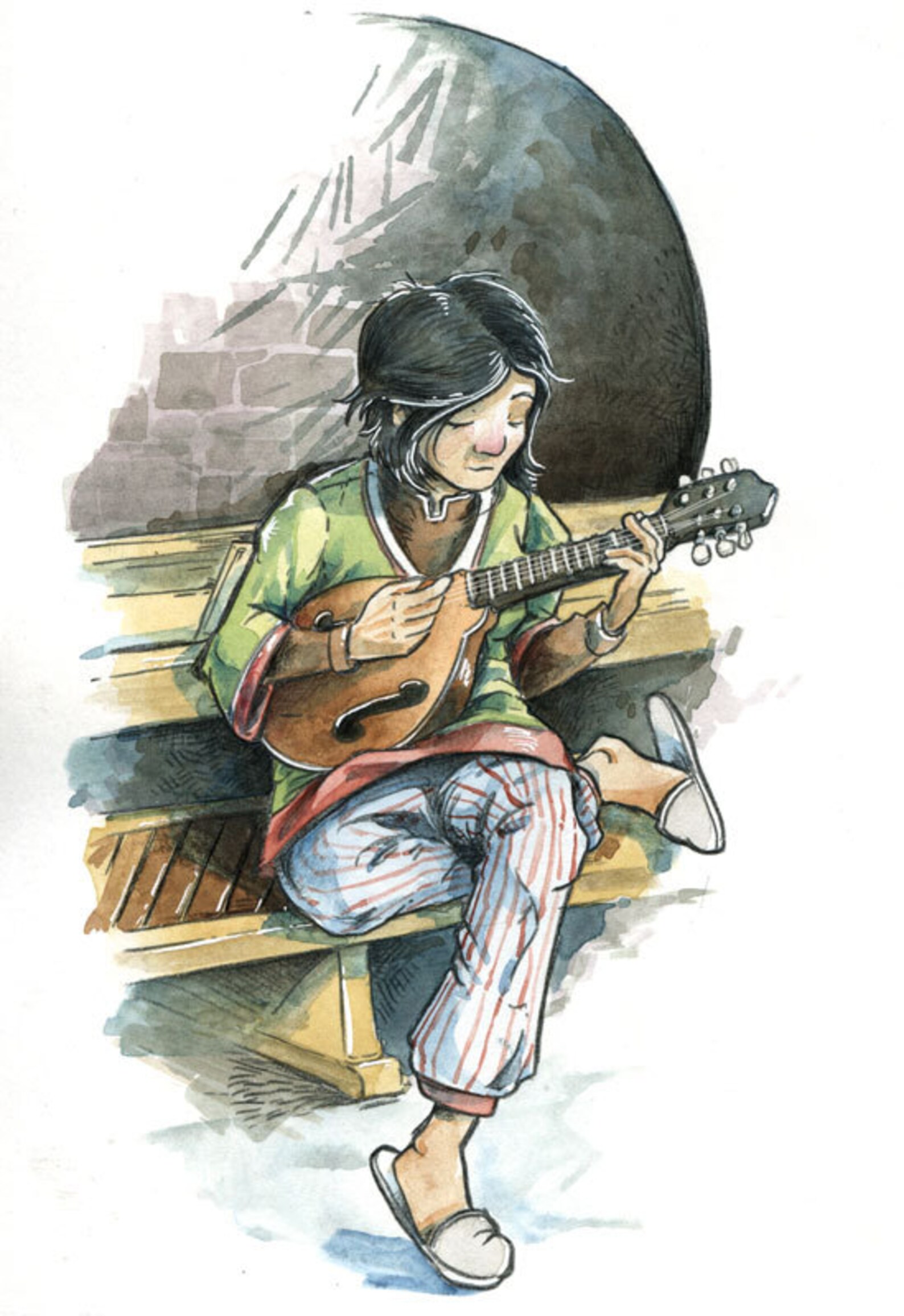 Girl Playing Mandolin Original Watercolor - Etsy