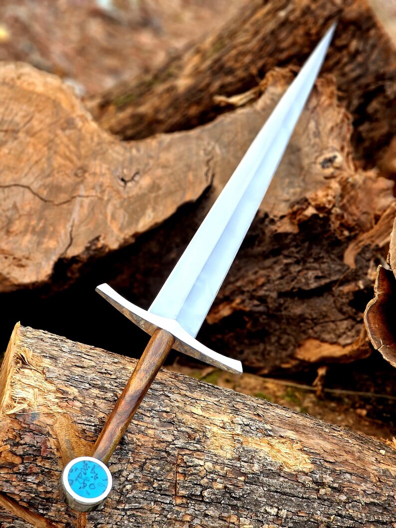 Handcrafted Fantasy Sword With Wooden Handle & Blue Gem Pommel ...