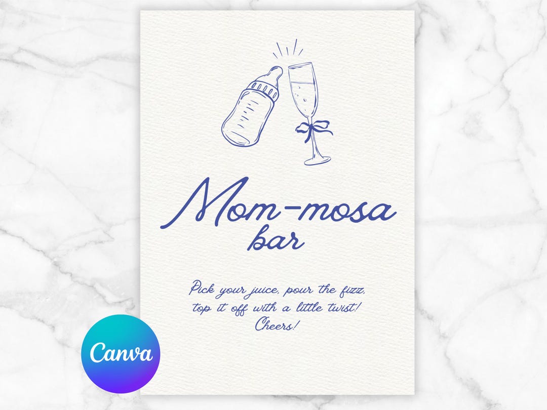 Mom-mosa Bar Sign Template, Baby Shower Mimosa Sign Template, Simple ...