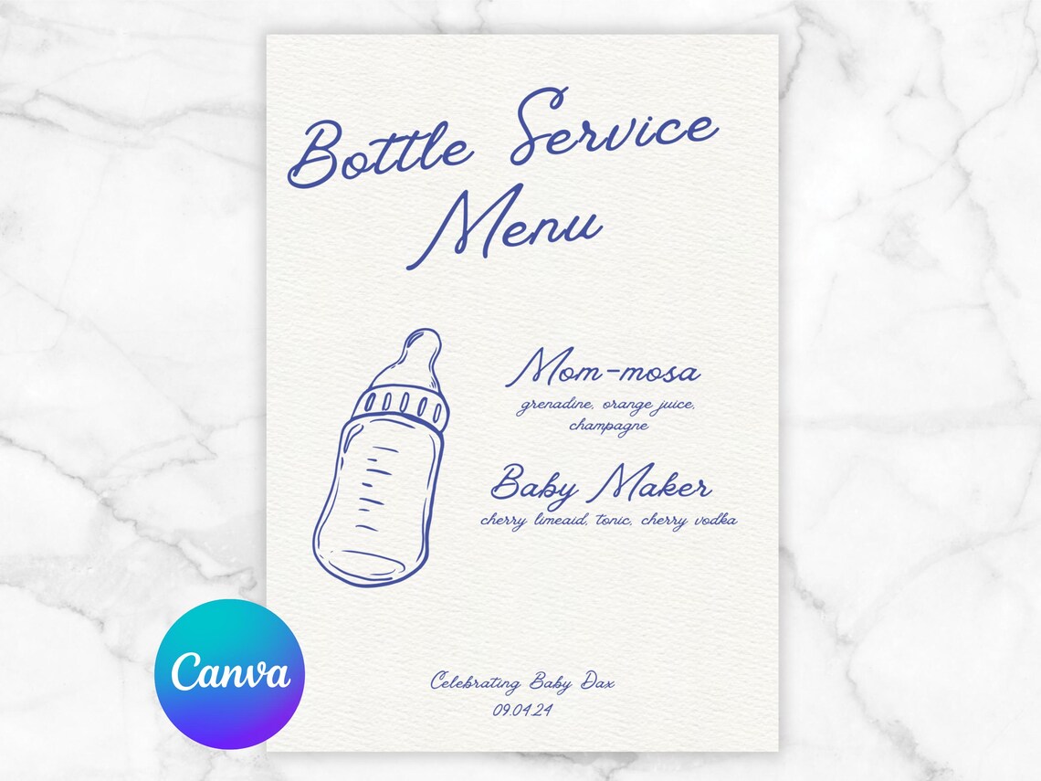 Bottle Service Sign Template, Baby Shower Bottle Service Sign Template ...