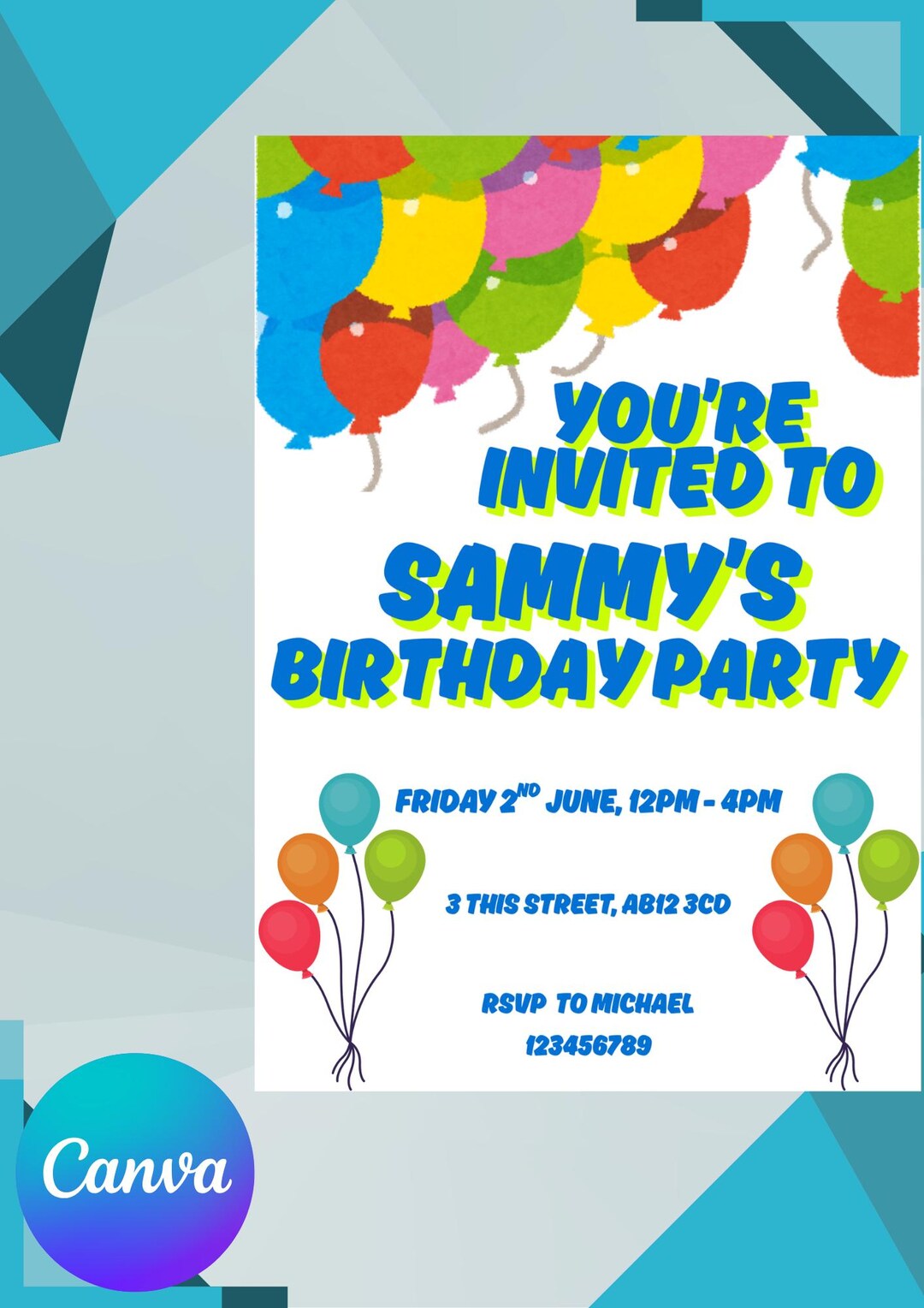 Editable Balloon Birthday Invitation Template A5, Downloadable ...