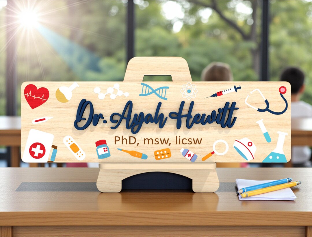 Personalized Doctor Sign SVG, Medical Desk Name Plate Laser Cut File ...