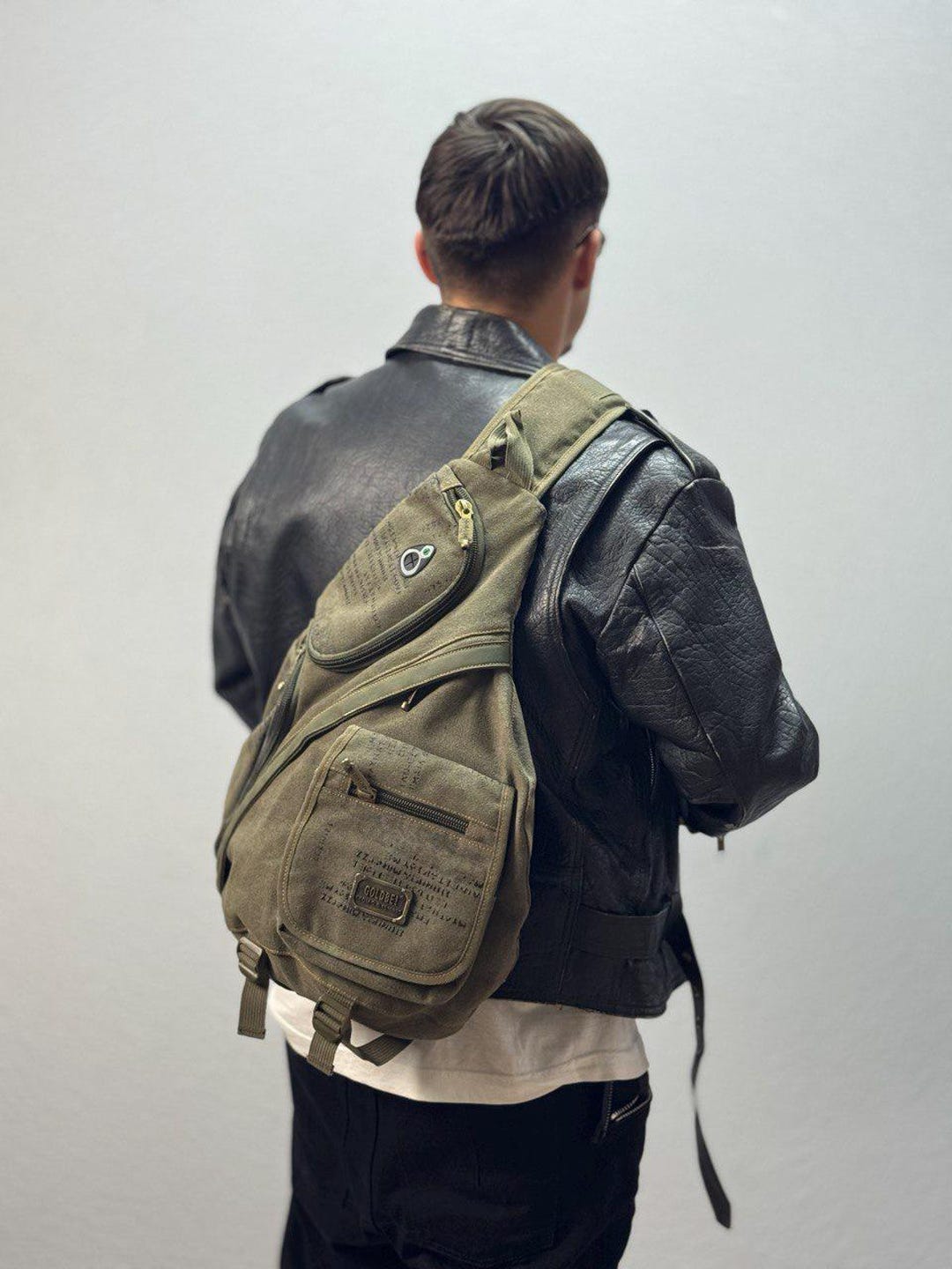 Vintage Diesel Style Sling Bag Leather Military Multipocket Japan ...