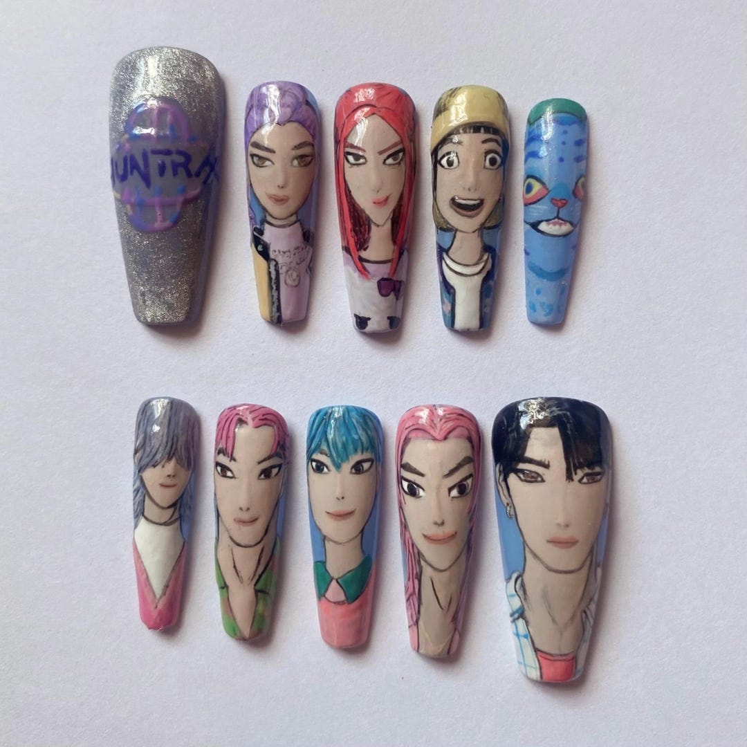 KPOP Demon Hunters Press on Nails | Hand Painted Nails | Saja Boys ...