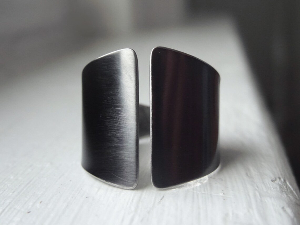 Black Cuff Ring / Open Front Black Ring / Armour Ring / Black - Etsy