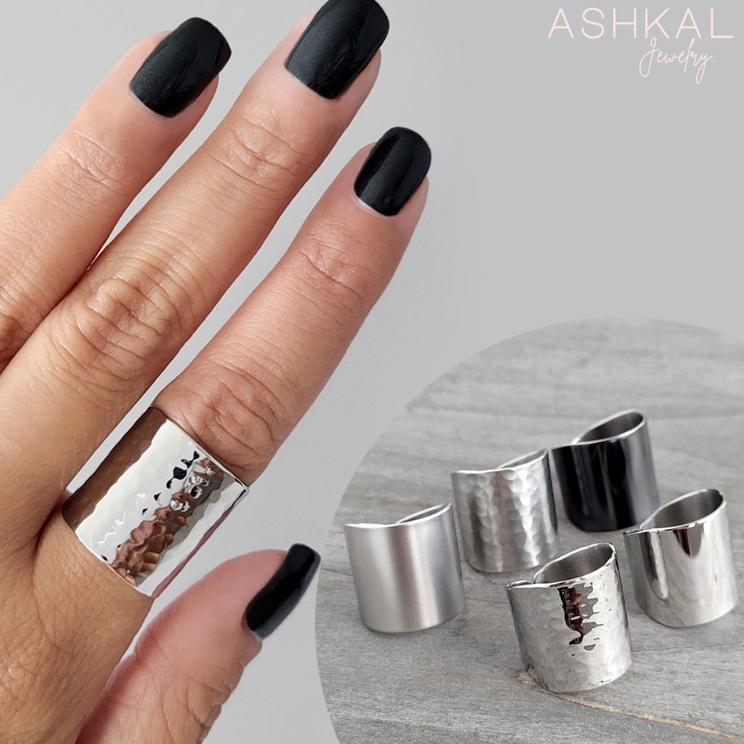 Hammered Statement Ring | Wide Band Ring | Shiny Silver Cuff Ring | Silver Tube Ring | Armor ...