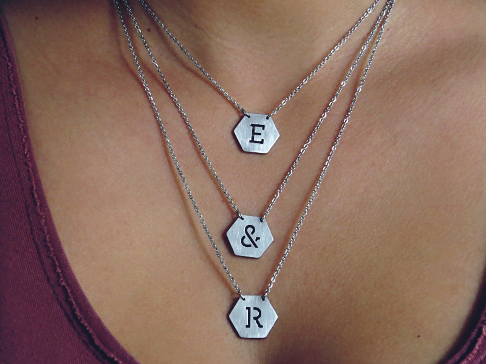 Stainless Steel Initial Necklace / Personalized Initial | Etsy