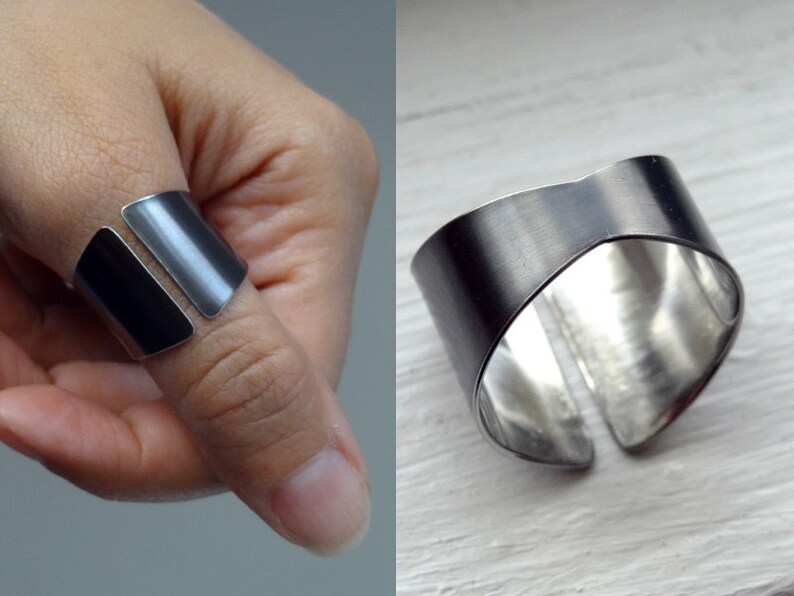 Black Cuff Ring / Open Front Black Ring / Armour Ring / Black - Etsy