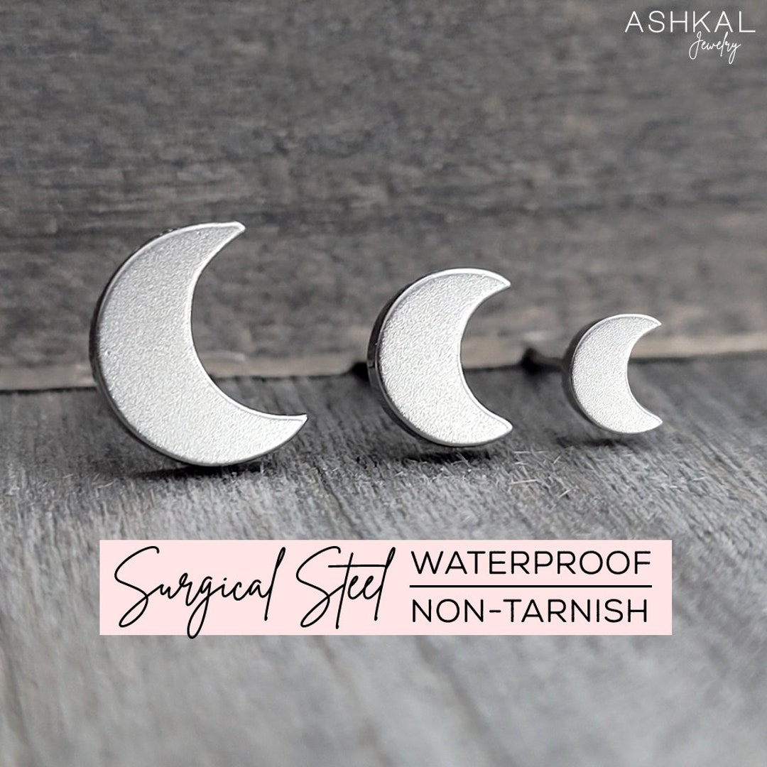 Surgical Steel Moon Stud Earrings: Celestial Jewelry, Crescent Moon ...