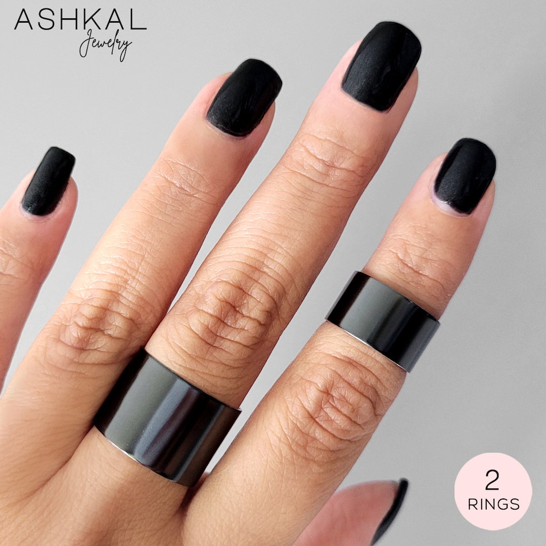 Black Ring Set • Black Knuckle Ring • Black Stainless Steel Rings • Set ...