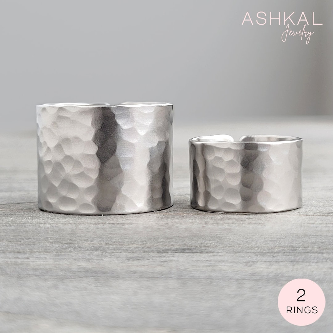 Matte Hammered Ring Set • Boho Rings Set • Hammered Tube Rings ...