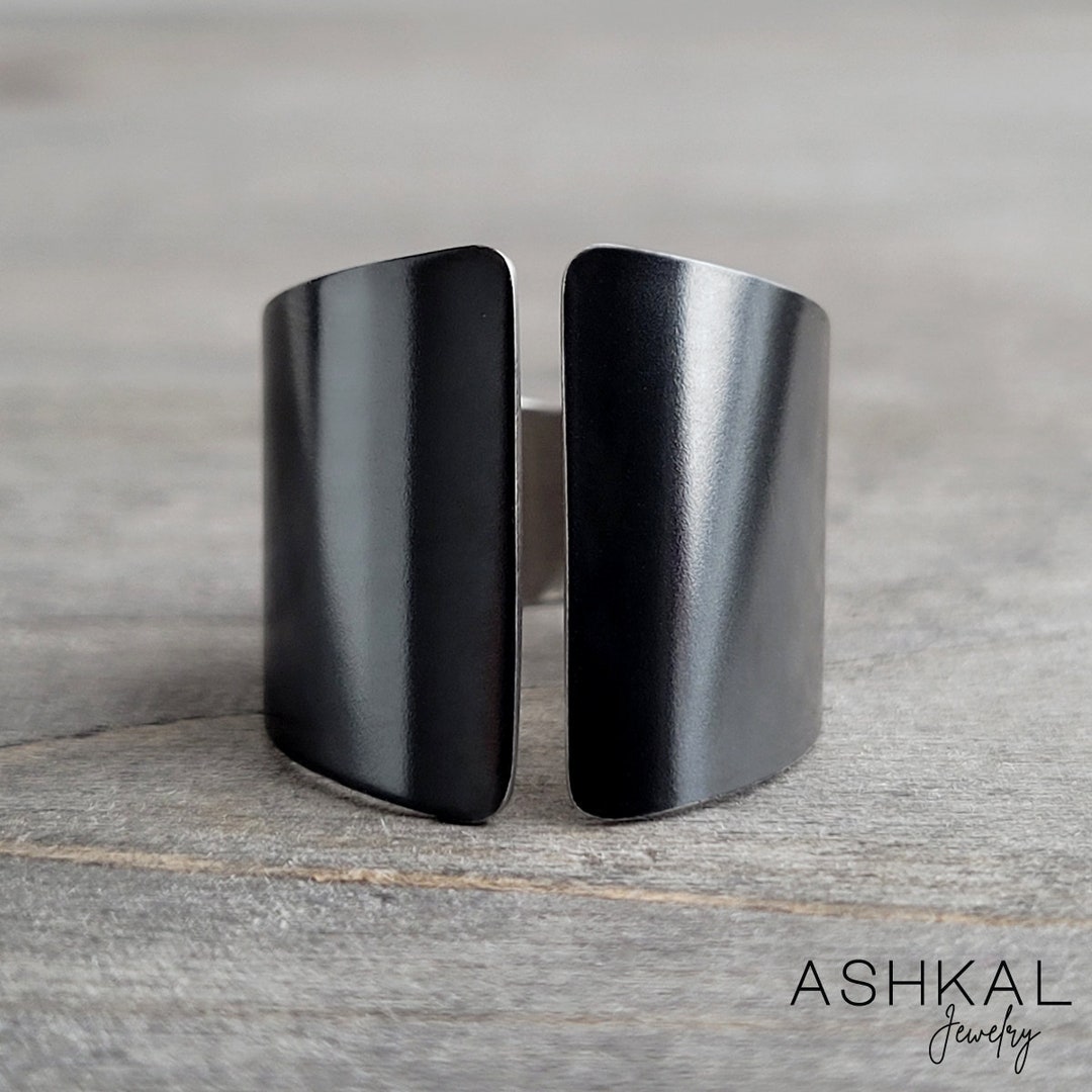 Black Cuff Ring / Open Front Black Ring / Armour Ring / Black Jewelry ...