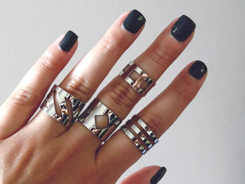 Geometric Ring Cuffs | Polished Mirror Finish | Cuff Ring Set | Modern ...