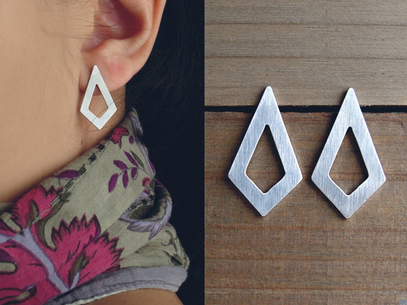 Diamond Shape Earrings / Geometric Stud Earrings / Rhombus - Etsy