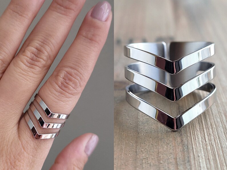 Triple Chevron Ring / Arrow Ring / Statement Ring / Wide Arrow - Etsy