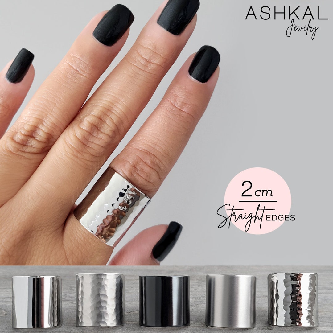 Hammered Statement Ring Wide Band Ring Shiny Silver Cuff Ring Silver Tube Ring Armor Ring ...