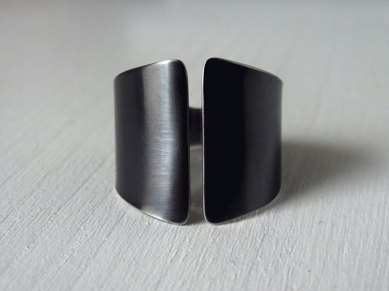Black Cuff Ring / Open Front Black Ring / Armour Ring / Black - Etsy