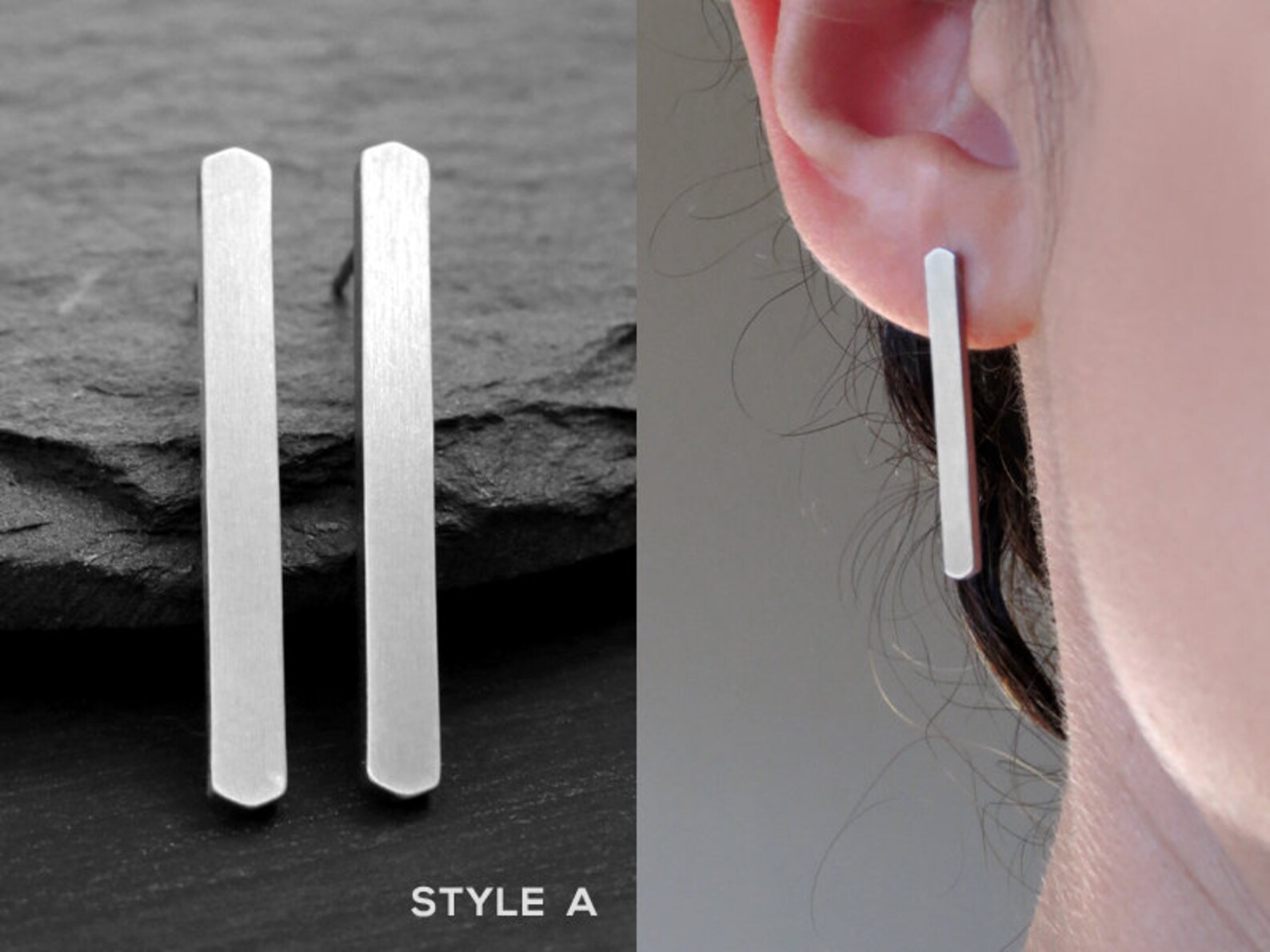 Long Bar Earrings / Minimalist Earrings / Stainless Steel - Etsy