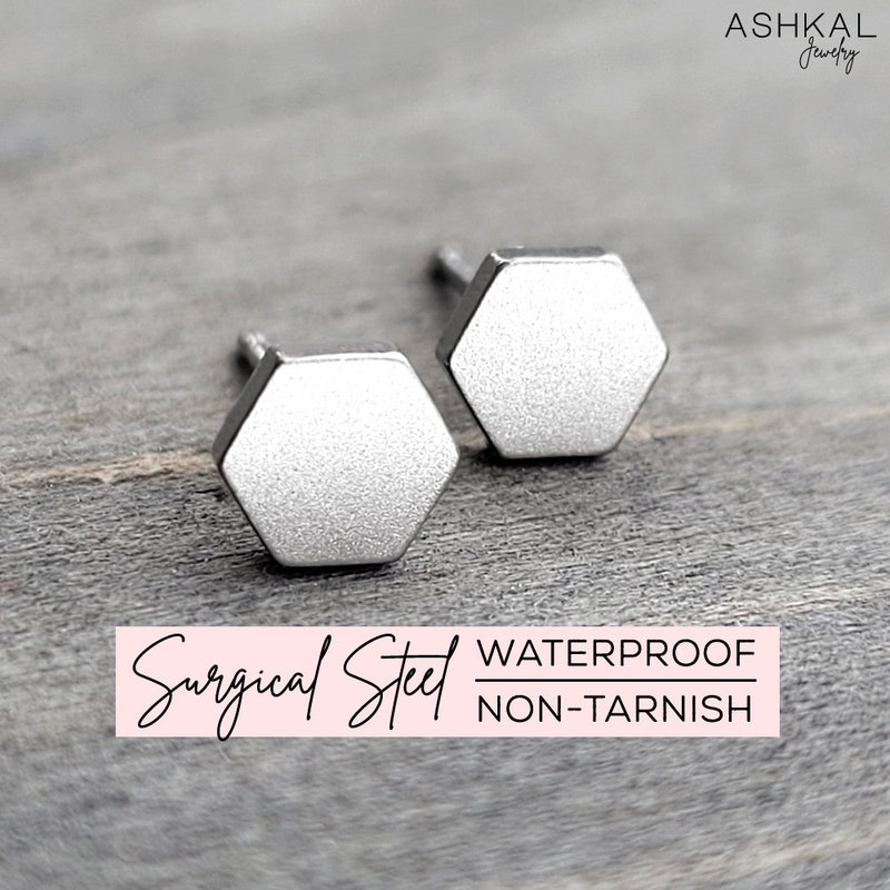 Hexagon Stud Earrings - Etsy