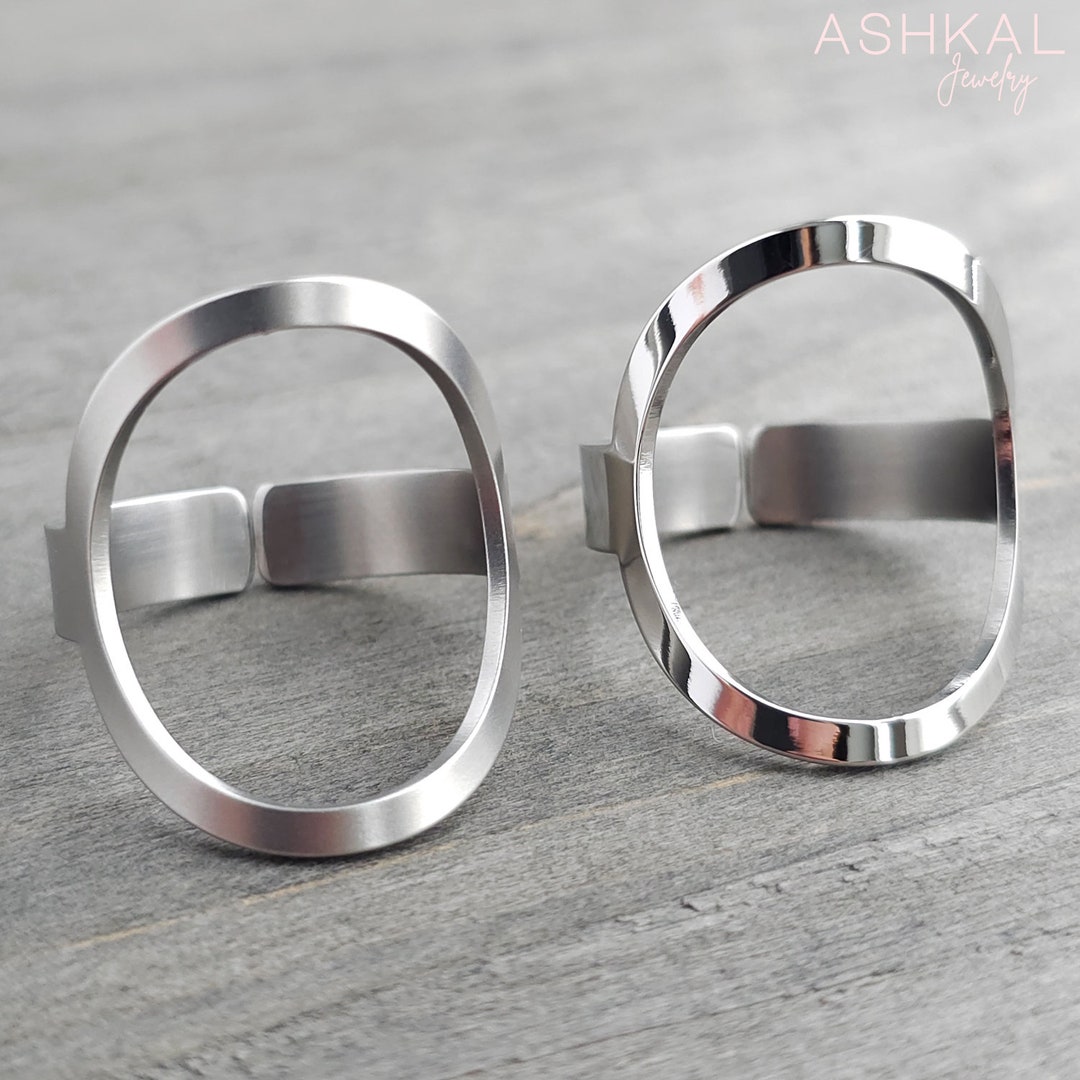 Oval Ring: Stainless Steel Circle Ring, Geometric Everyday Jewelry ...