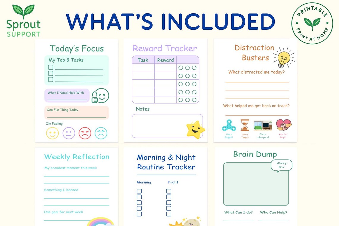 Sprout Support – ADHD / ASD Printable Pack for Kids – Reward Chart ...