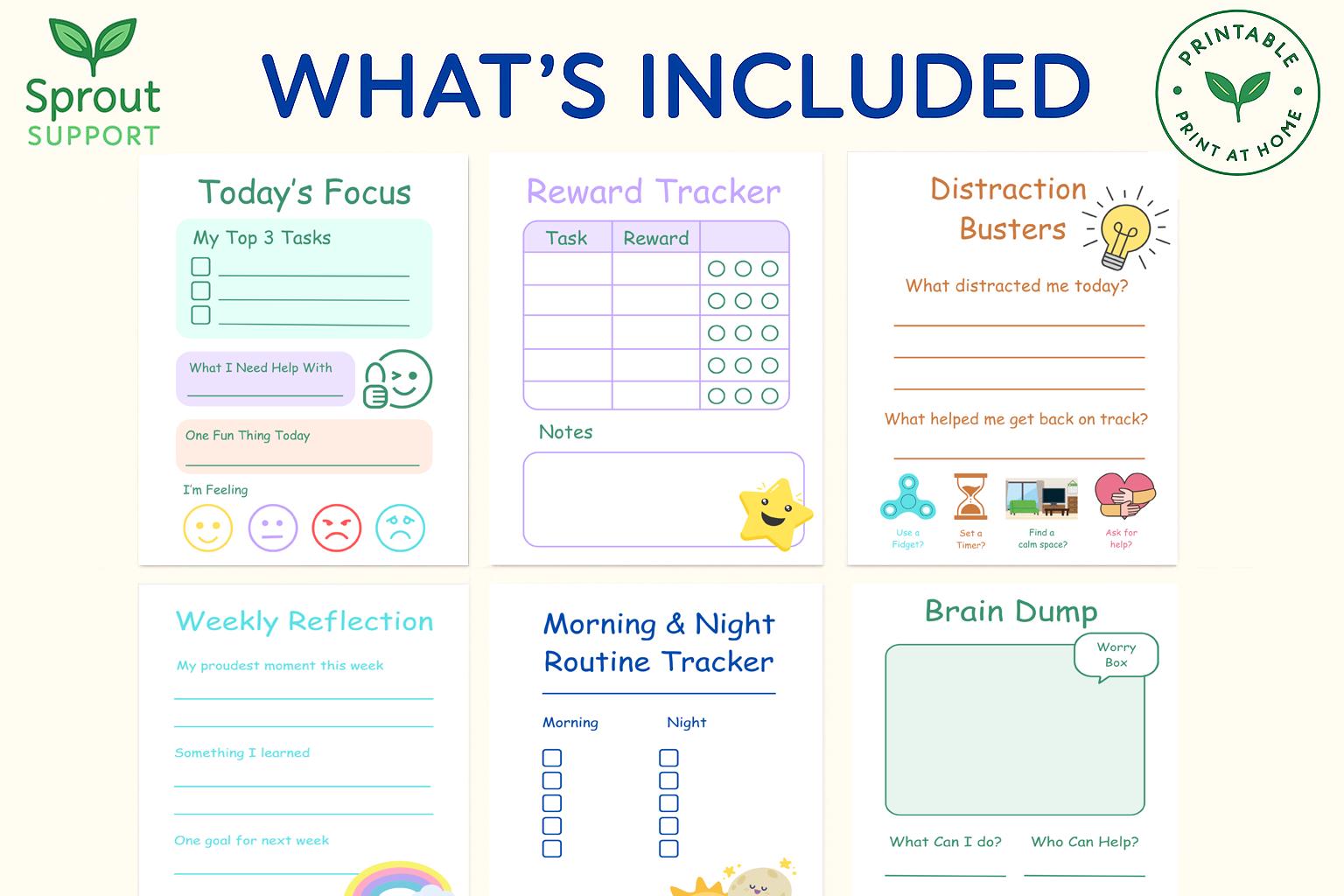 Sprout Support – ADHD / ASD Printable Pack for Kids – Reward Chart ...