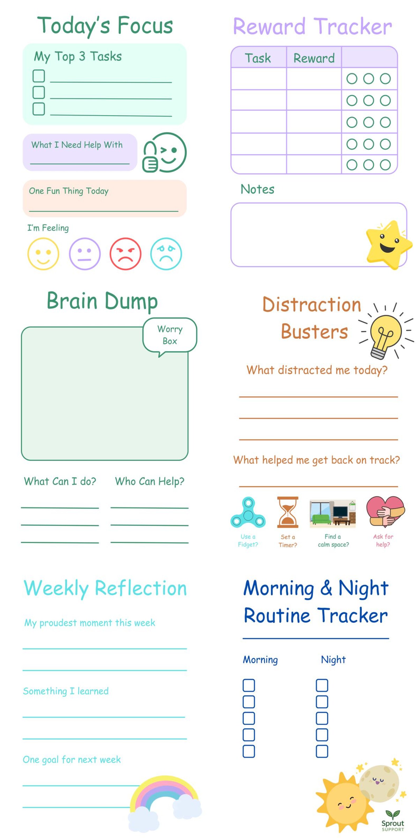 Sprout Support – ADHD / ASD Printable Pack for Kids – Reward Chart ...