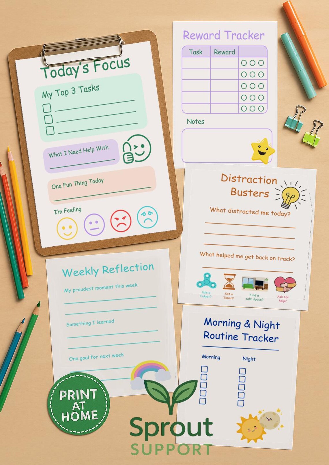 Sprout Support – ADHD / ASD Printable Pack for Kids – Reward Chart ...