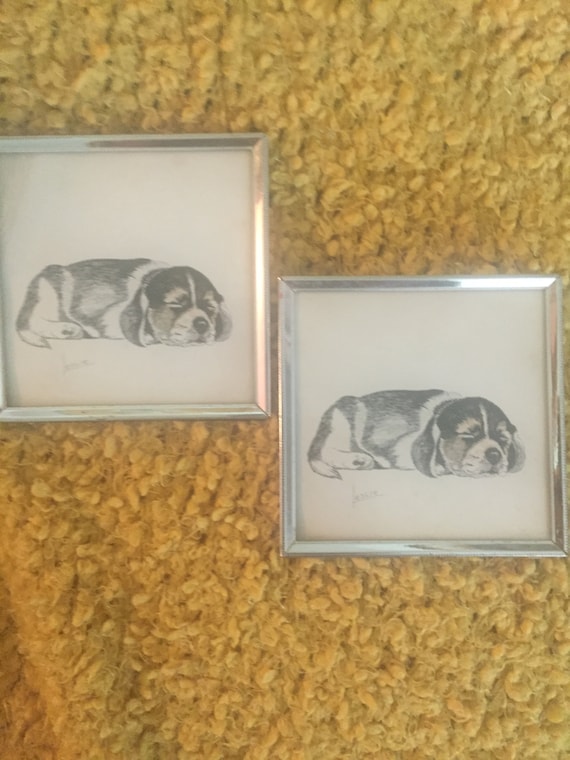 Beagle Pen and Ink Drawing by Leslie Two Matching in Frames | Etsy