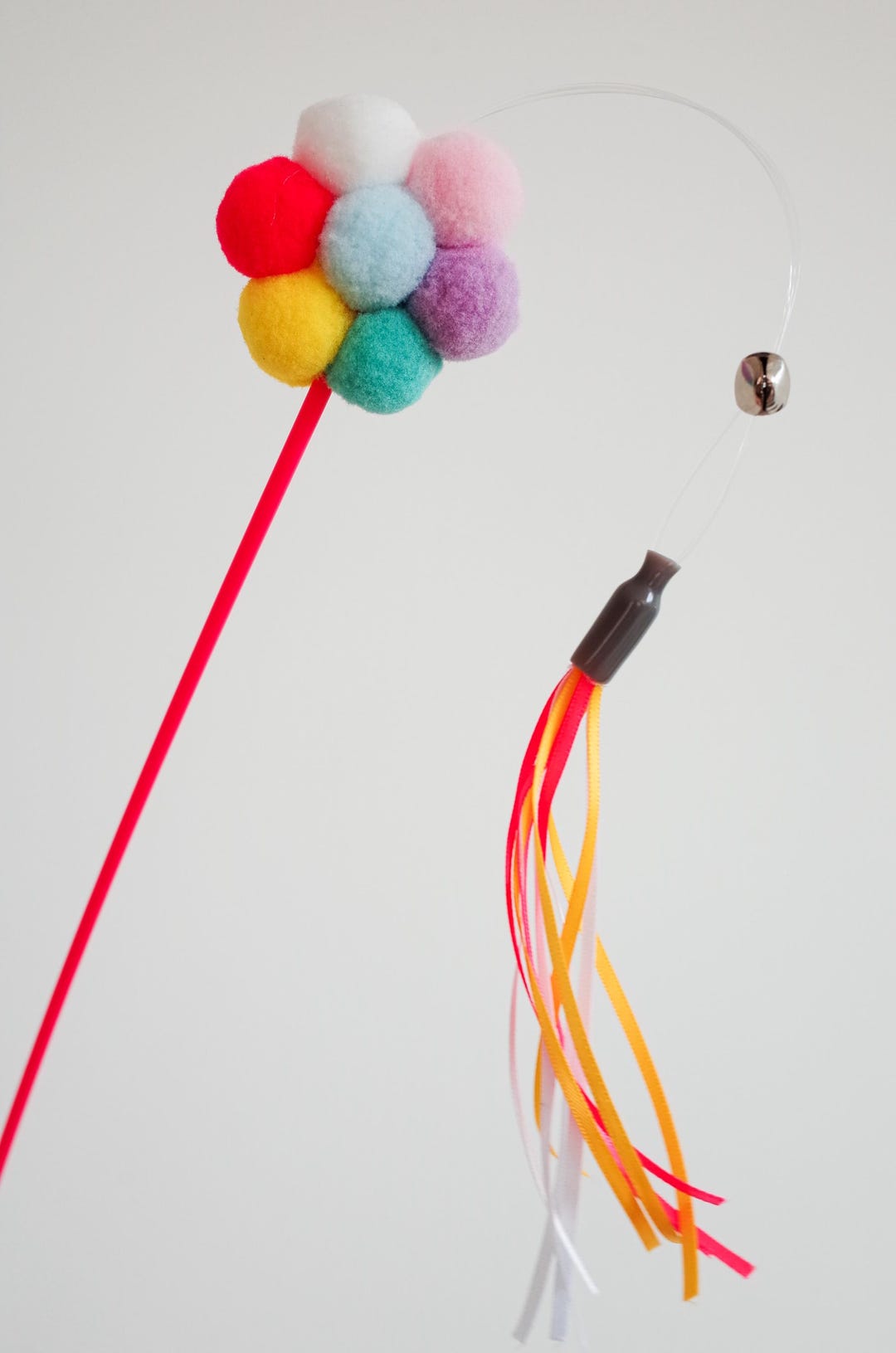 Pompom Bloom | Floral Flower Puff Wand Toy | Ribbon Tail Teaser ...