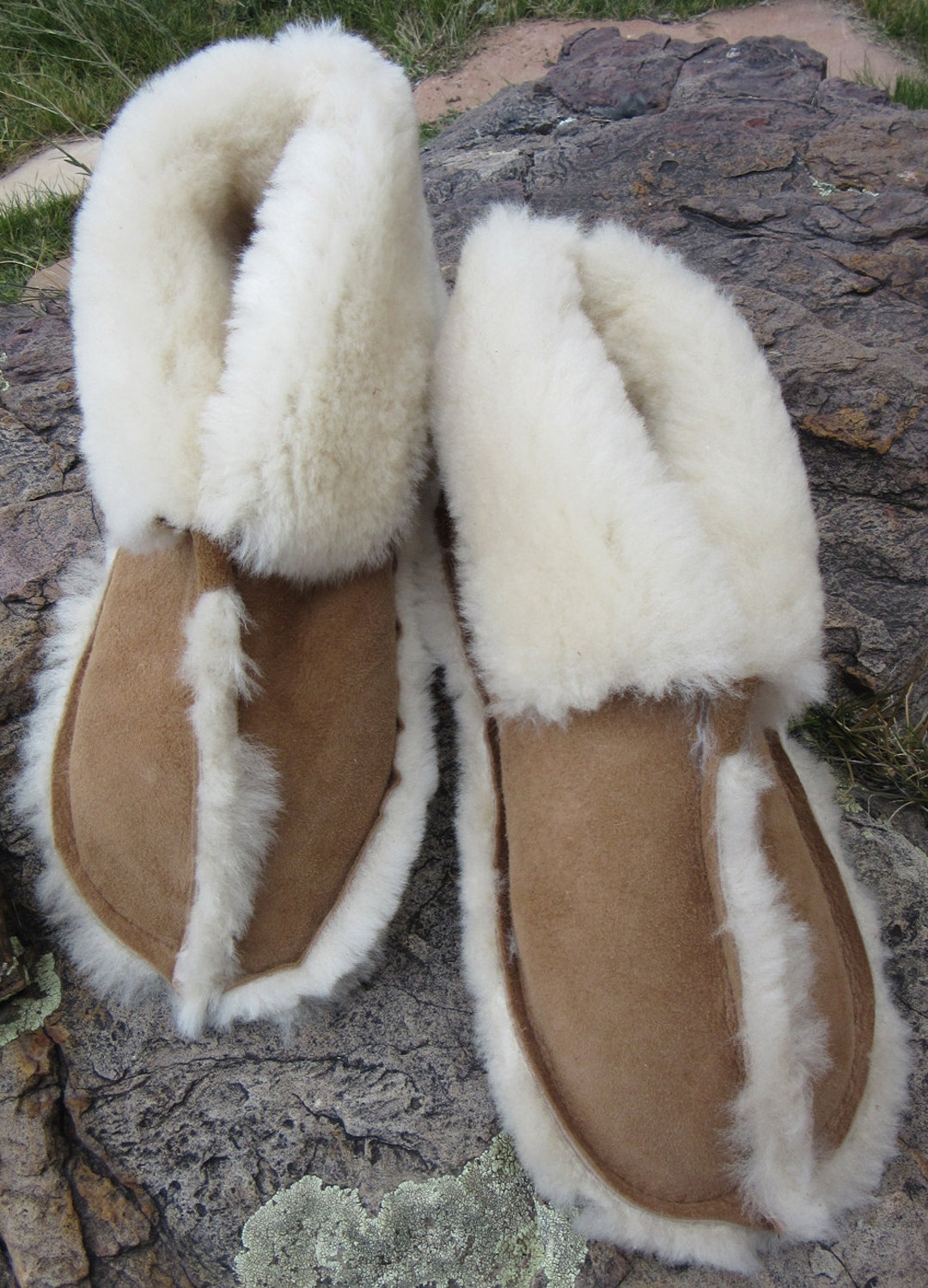 Shearling Sheepskin Slippers - Traditional Wool-out Seams, Cowhide Sole ...
