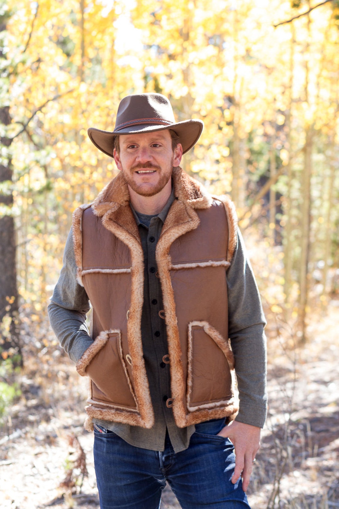 Mens Sheepskin Vest-mountaineer W/collar-exposed Wool Seams - Etsy