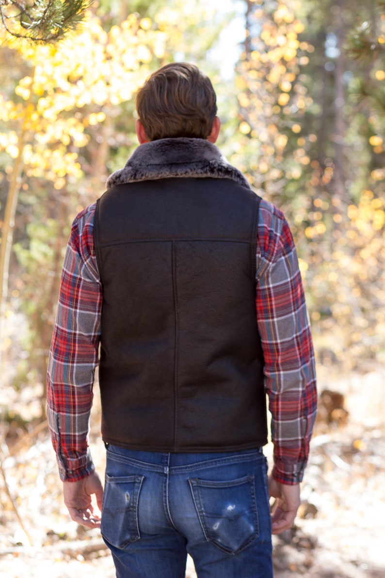 Mens Sheepskin Vest-gambler W/collar - Etsy