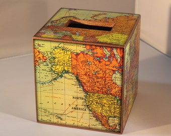 Antique Map Tissue Box - Etsy