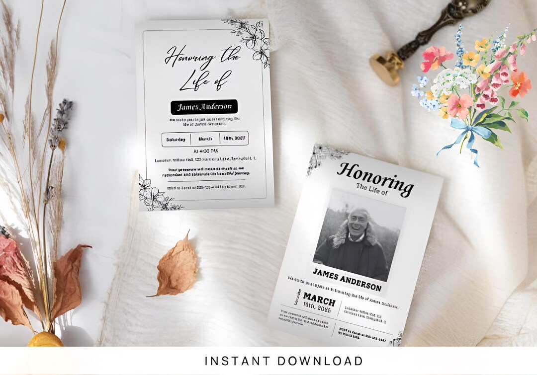 Memorial Service Invitation Template Editable Funeral Program Tribute ...