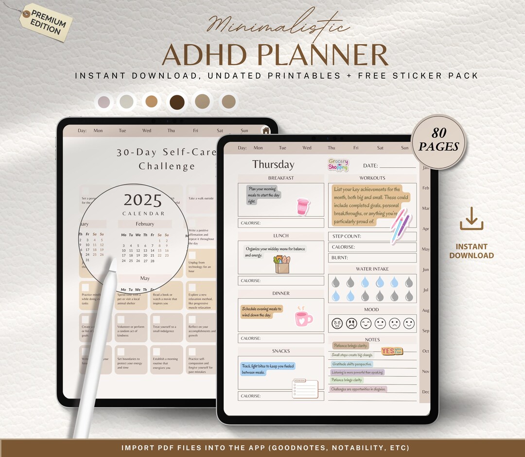 Digital ADHD Planner, Hyperlinked Focus and Productivity Organizer ...