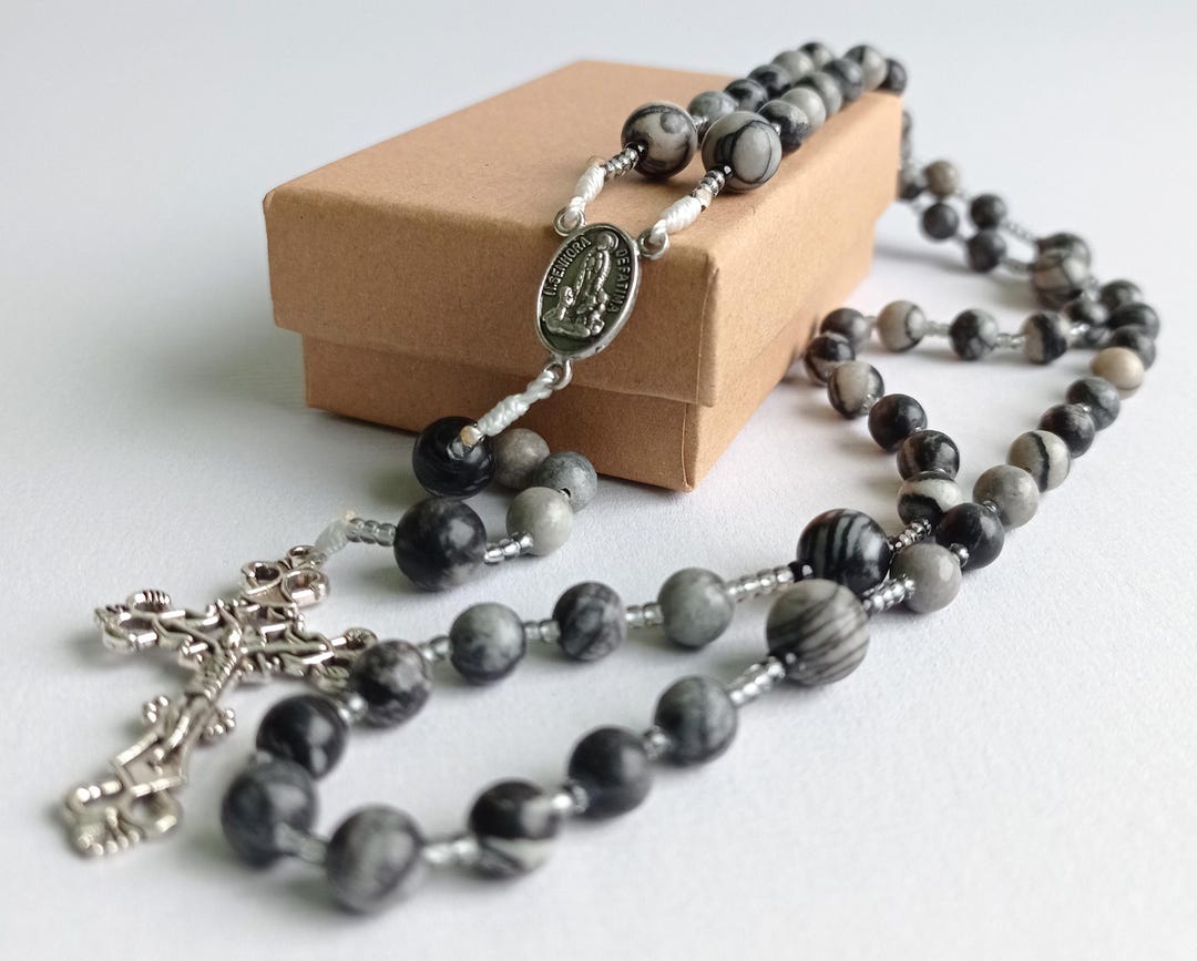 Jasper Rosary Beads: Lady of Fatima & Crucifix, Christian Prayer ...