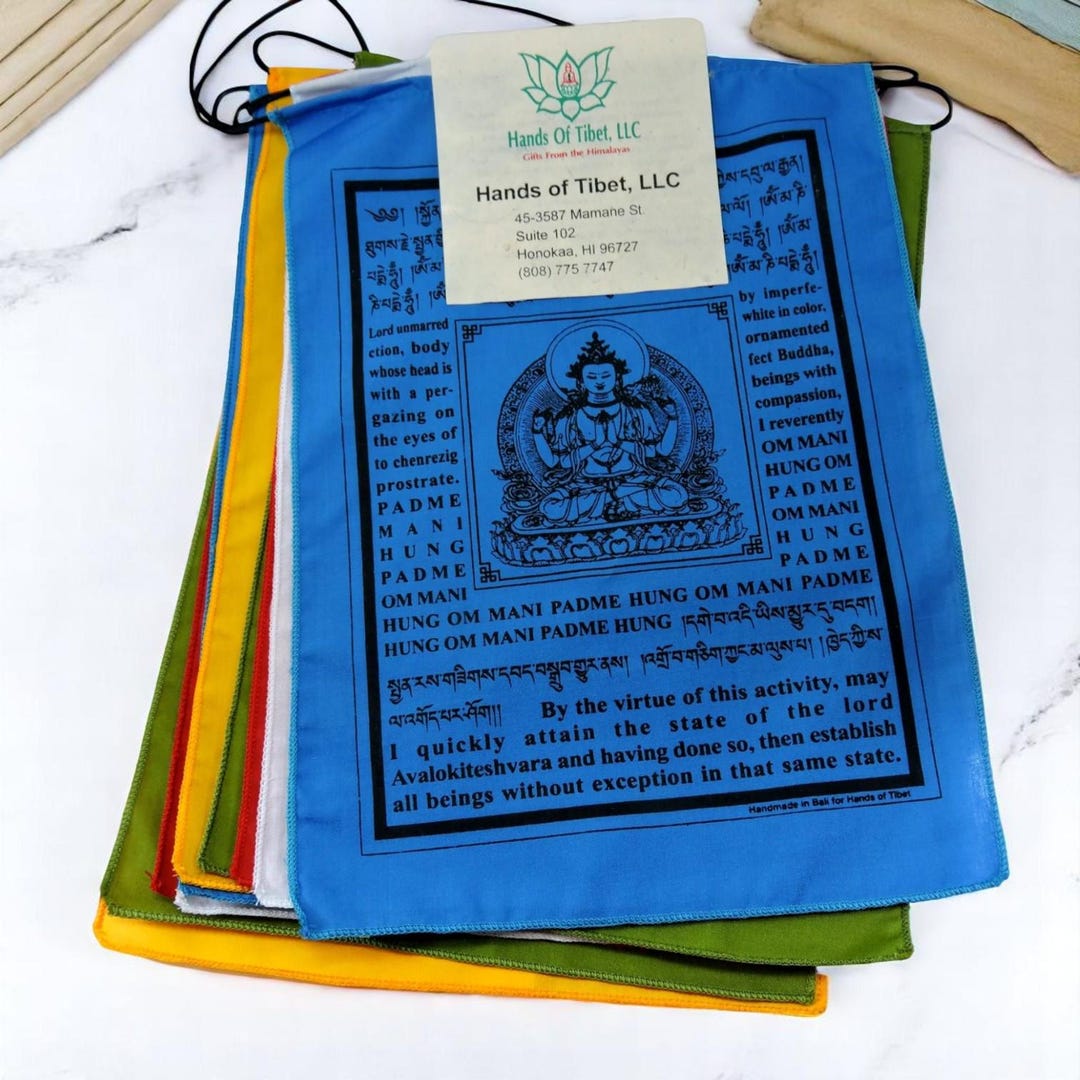 Handmade Buddha of Compassion Prayer Flags With English Translation ...