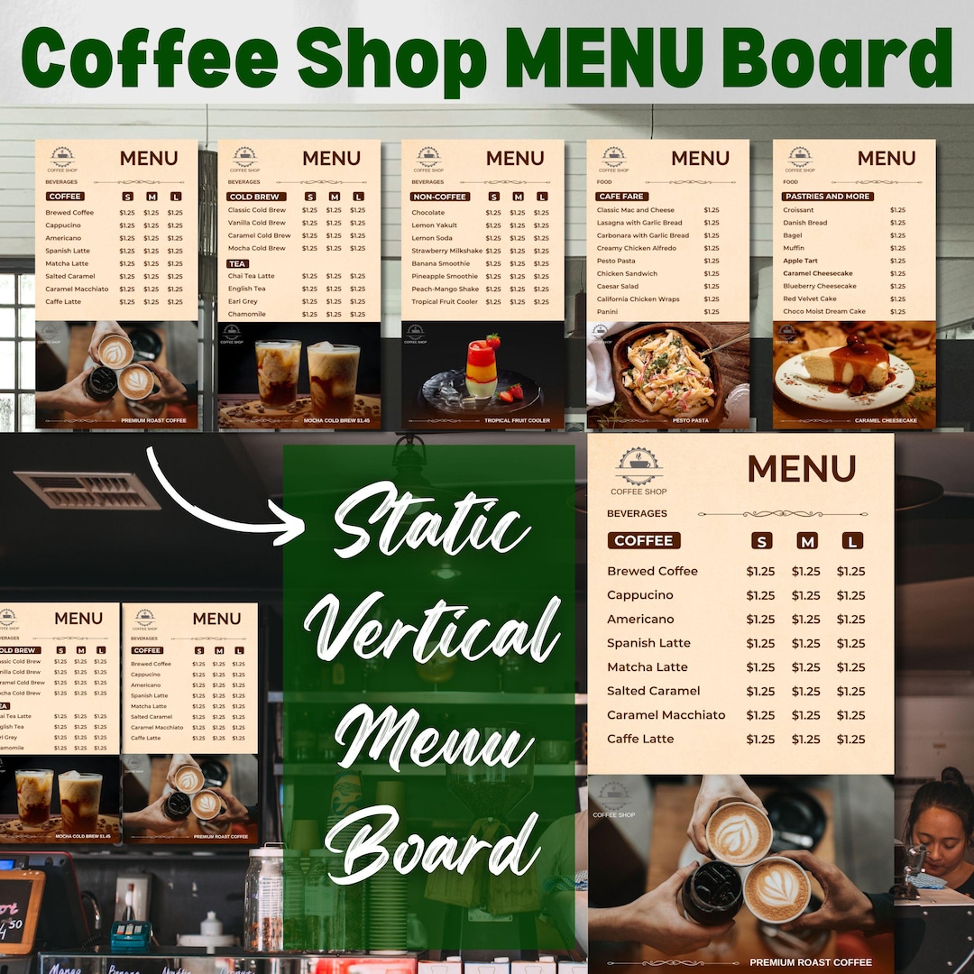 Digital TV Menu Board Template: Cafe & Restaurant Signage (portrait ...