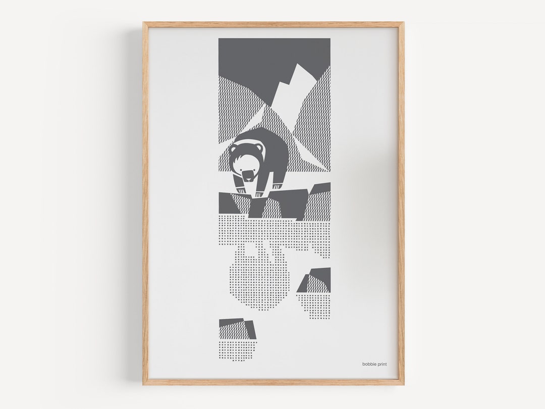 A4 Neutral Bear Screen Print, Woodland Nursery Decor, Mid-Century Boho ...