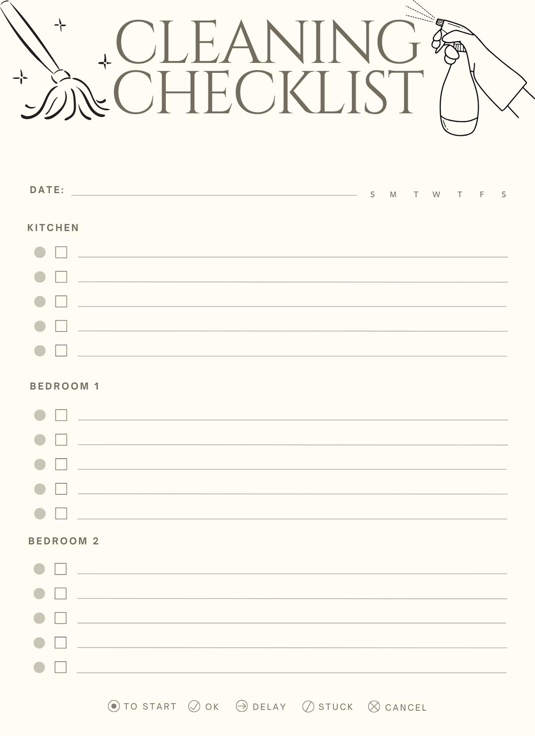 Home Cleaning Checklist – Printable 3-page Routine for Every Room ...