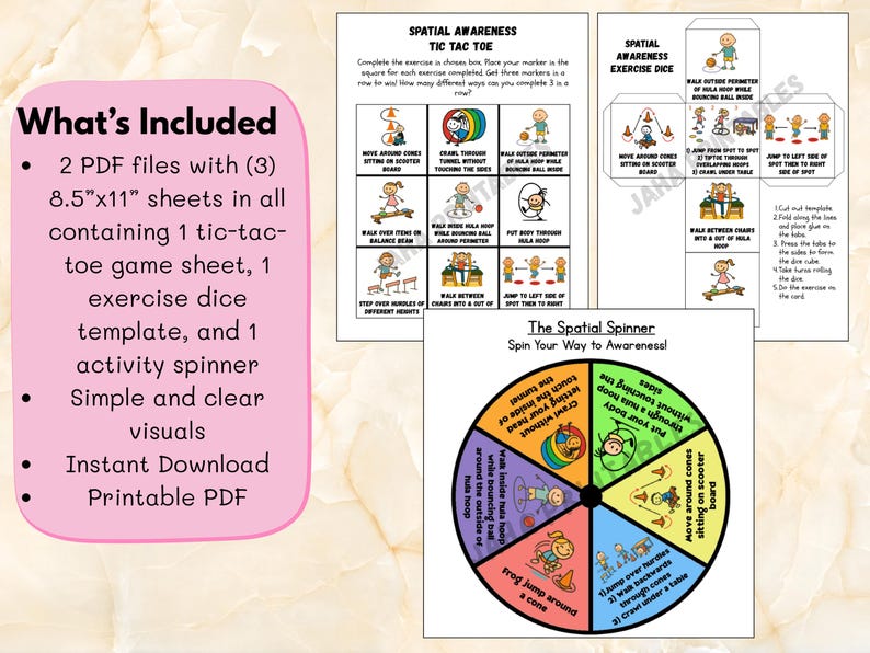 Spatial Awareness Printable Games for Kids | Tic Tac Toe, Movement Dice ...