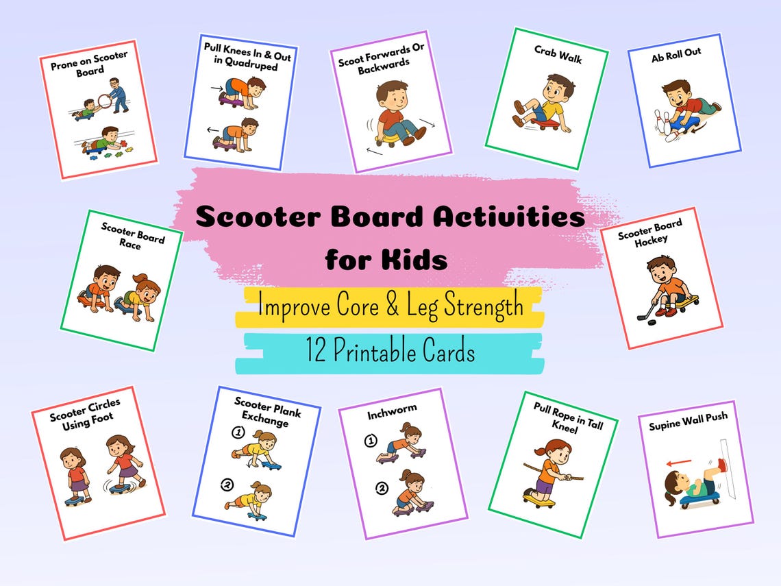 12 Scooter Board Activity Printable Cards for Kids – Boost Core, Leg ...